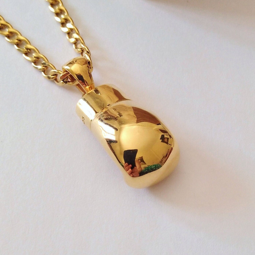 Yellow Gold Boxing Glove Pendant | Sterling Silver Box Glove Necklace ...