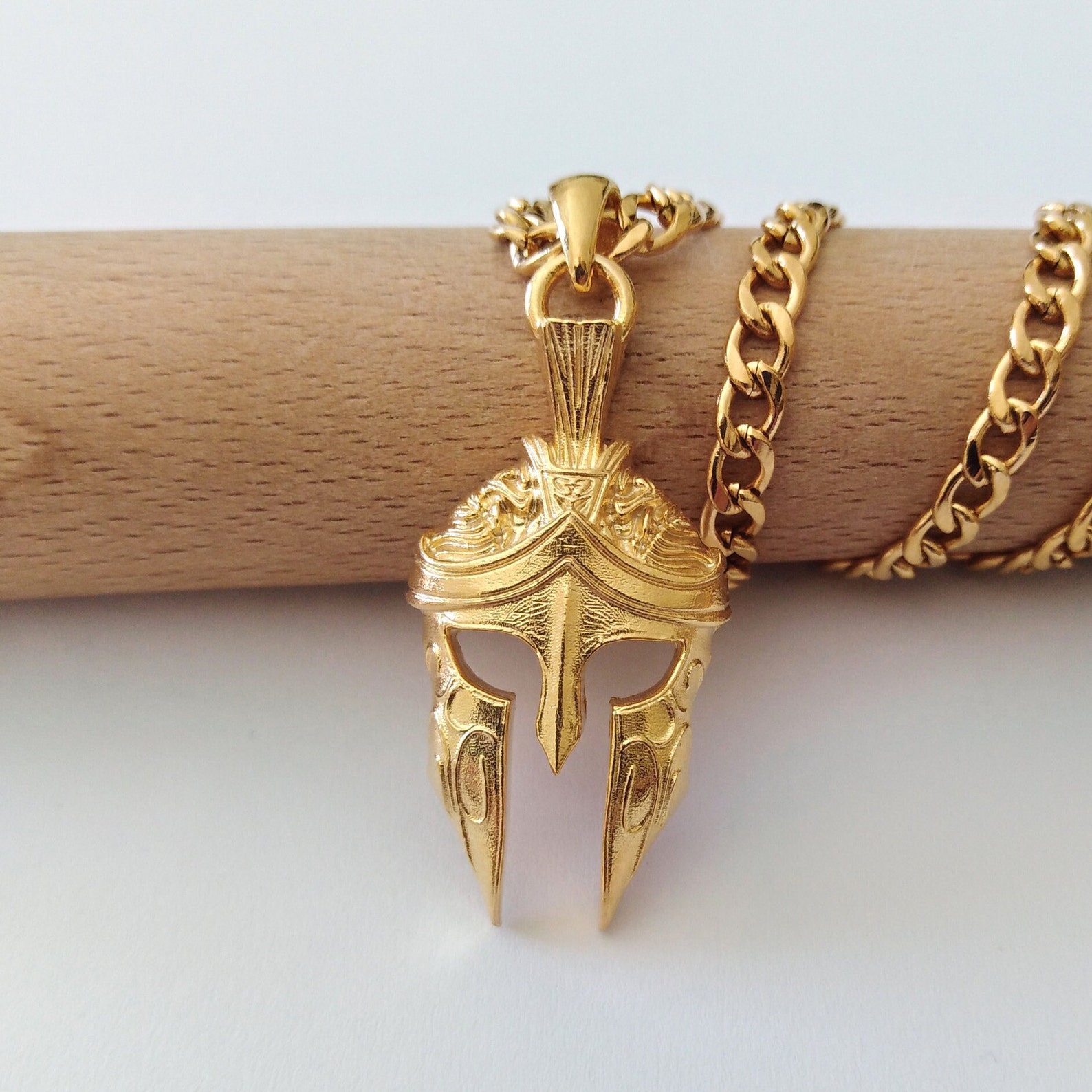 Yellow Gold Plated Greek Spartan Helmet Pendant | Handcrafted Silver ...