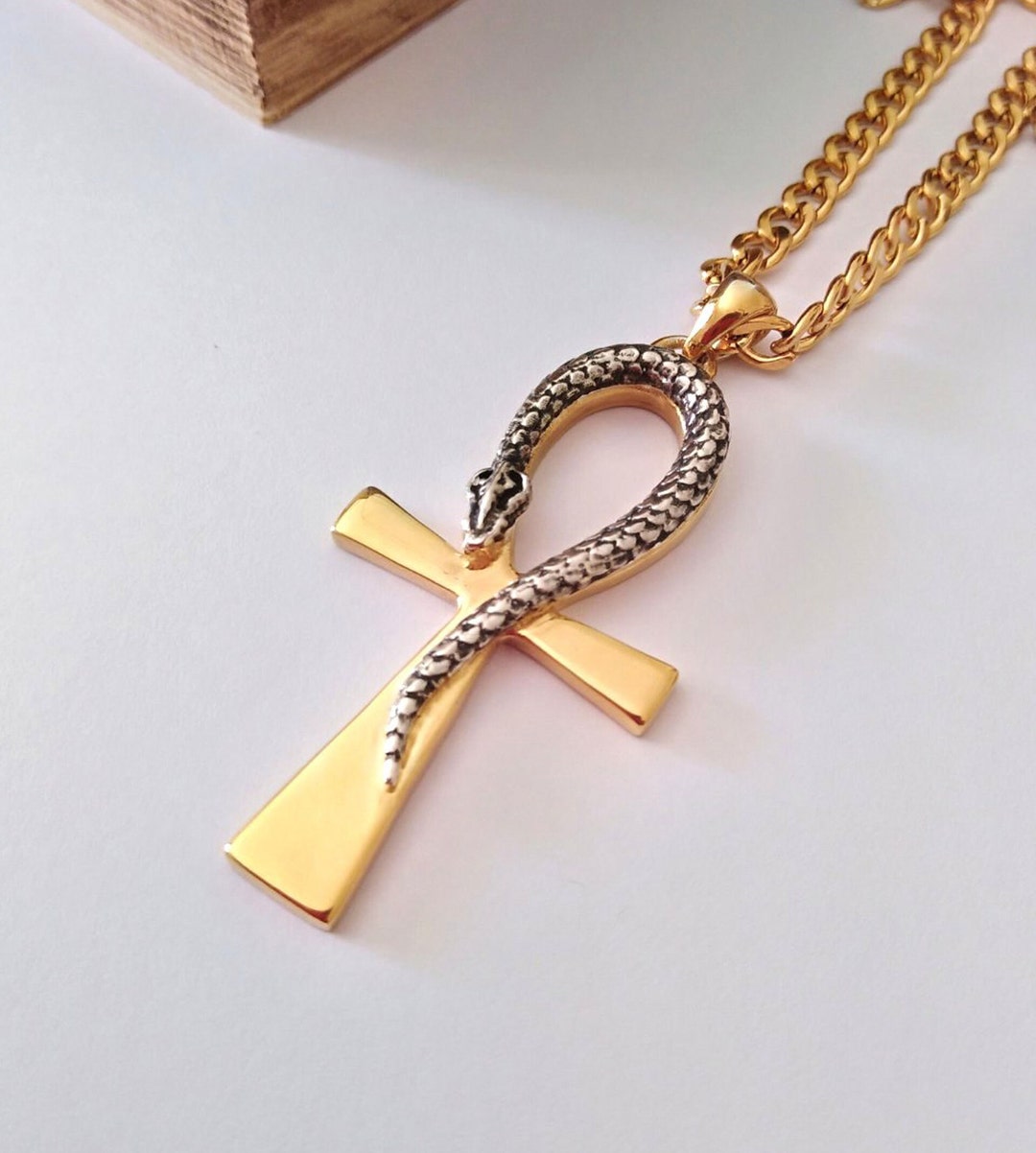 Gold Ankh Cross Pendant With Snake | Silver Snake Pendant | Gold Ankh ...