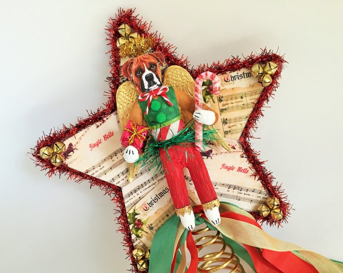 Boxer Dog TREE TOPPER Christmas Spun Cotton ANGEL Boy Dog Figure on 6.5 ...