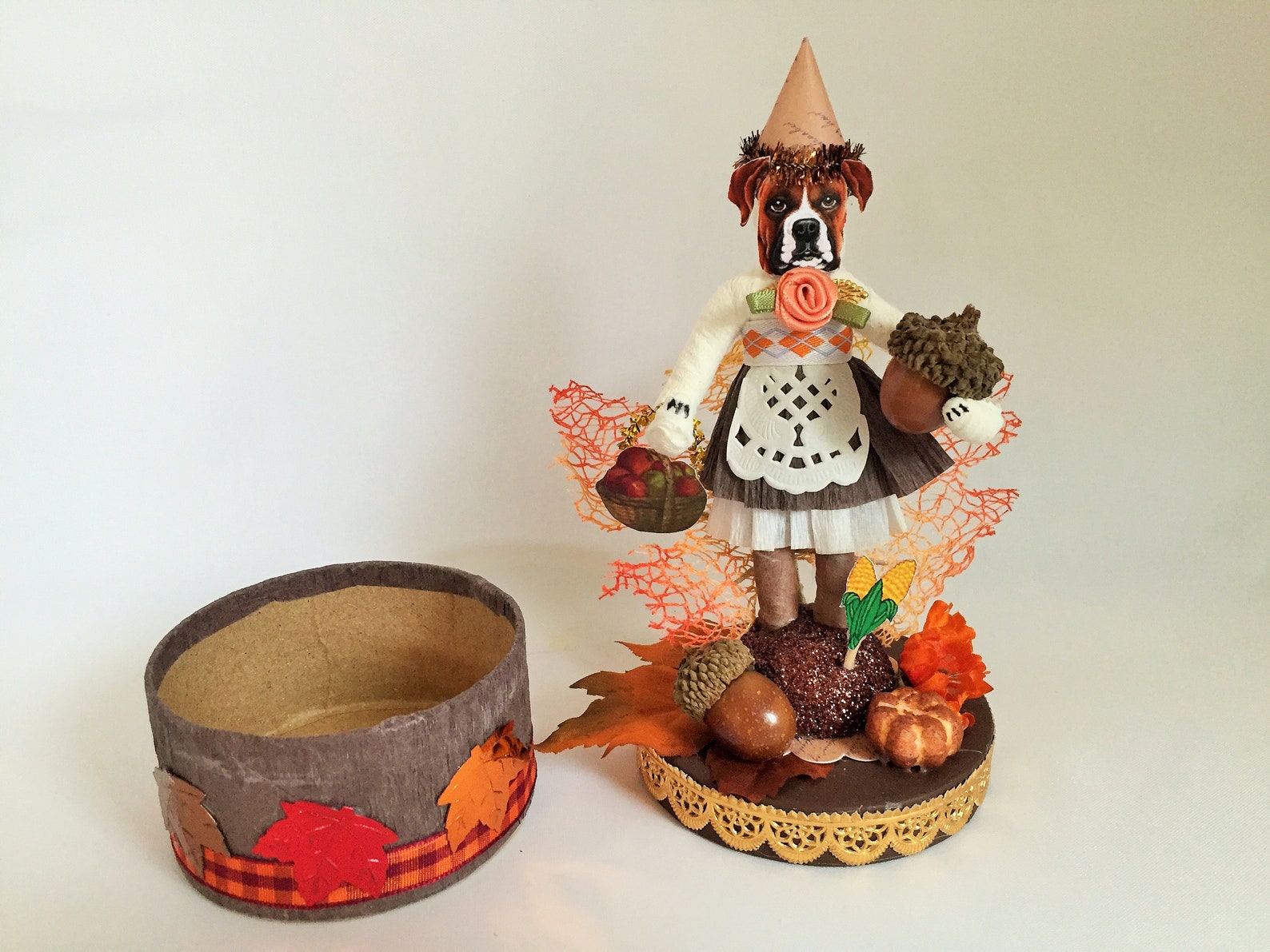 Boxer Dog THANKSGIVING Vintage Style Spun Cotton Dog Figure on - Etsy