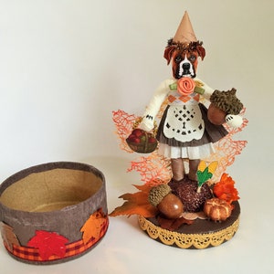 Boxer Dog THANKSGIVING Vintage Style Spun Cotton Dog Figure on GIFT Box ...