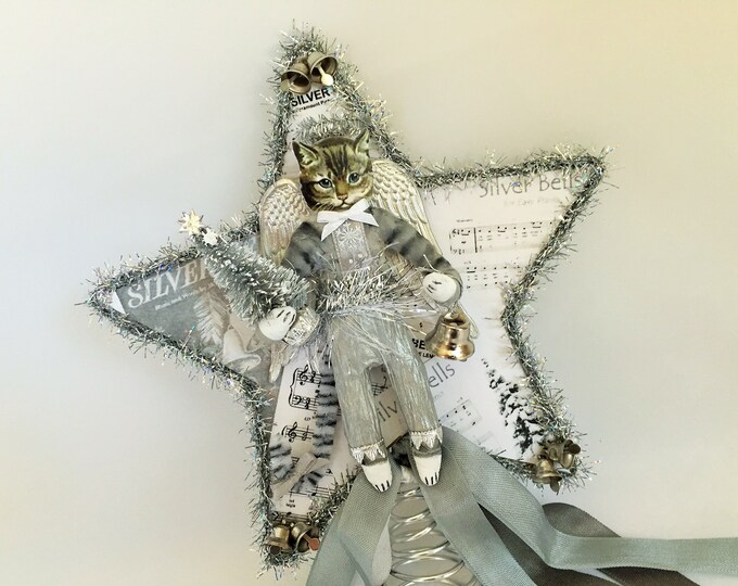 Grey Tabby Cat TREE TOPPER Christmas Spun Cotton ANGEL Boy Cat - Etsy