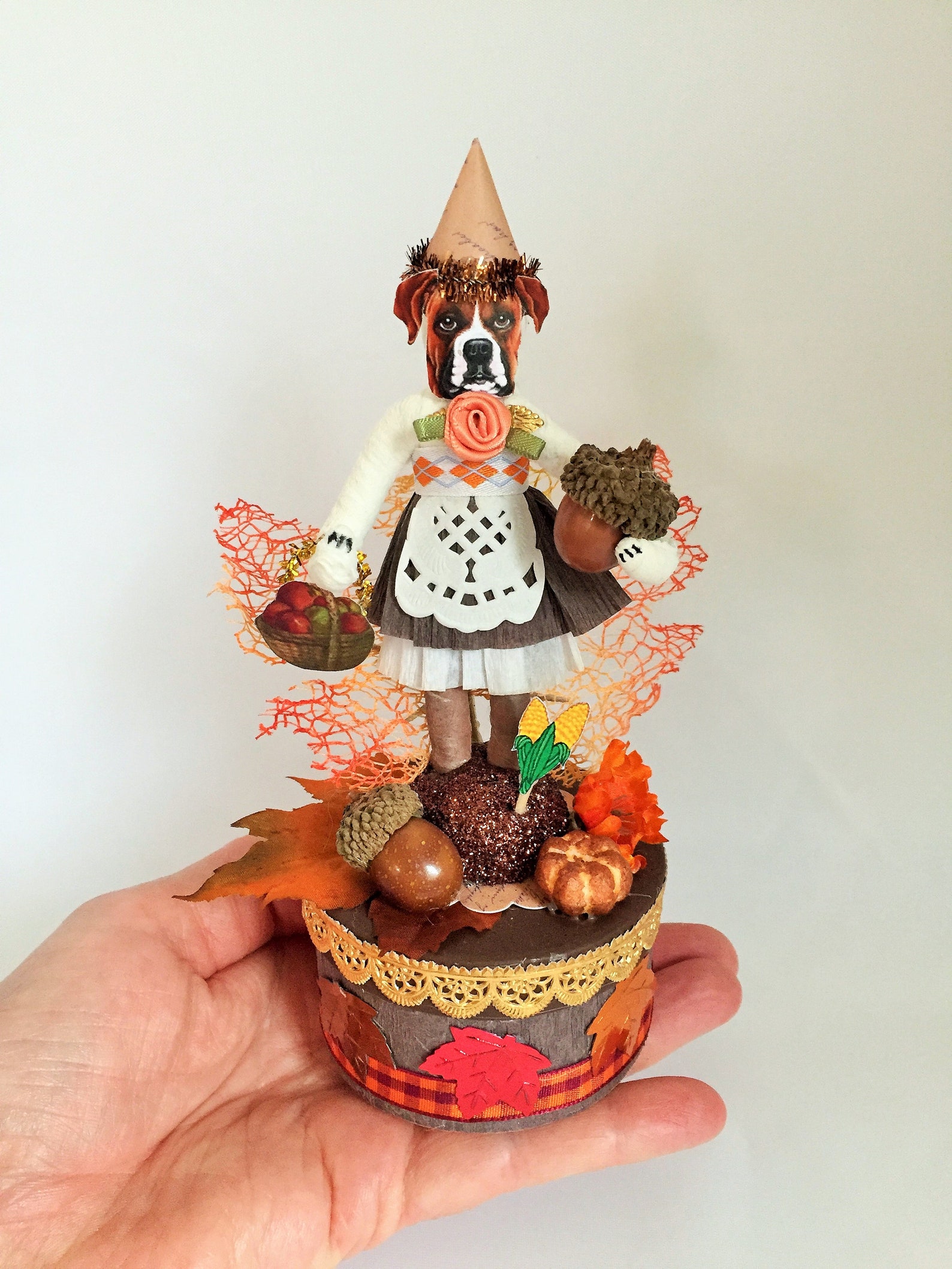 Boxer Dog THANKSGIVING Vintage Style Spun Cotton Dog Figure on - Etsy