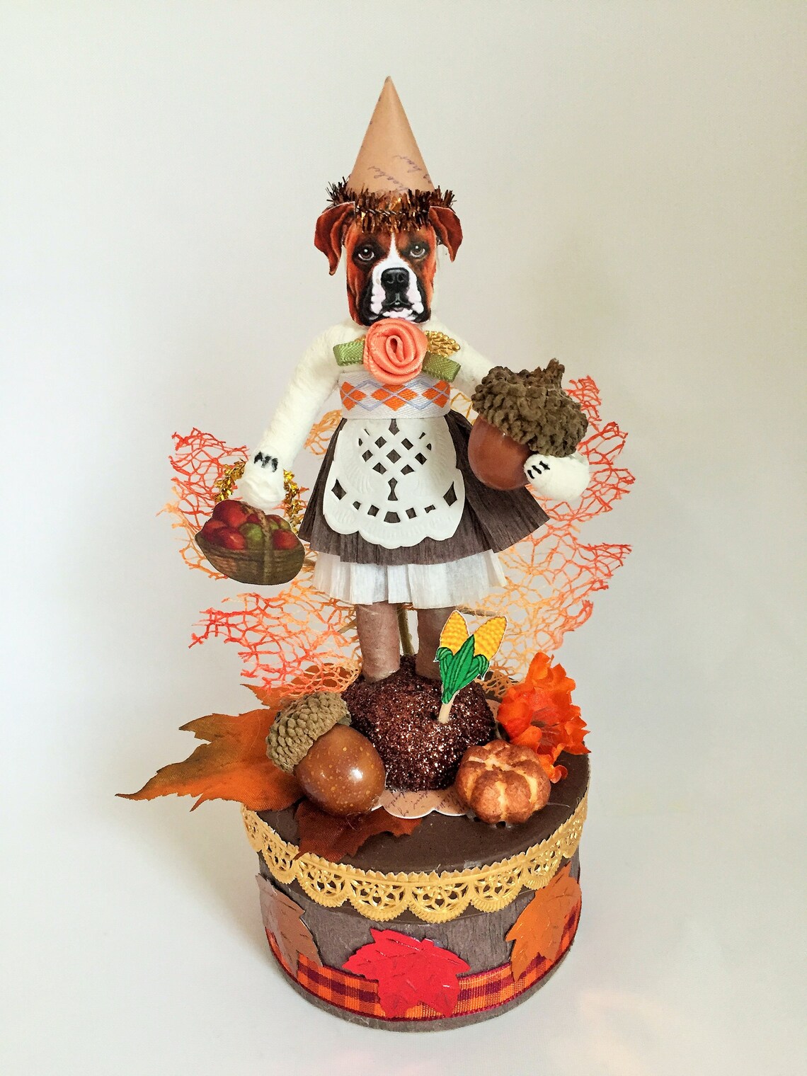 Boxer Dog THANKSGIVING Vintage Style Spun Cotton Dog Figure on - Etsy