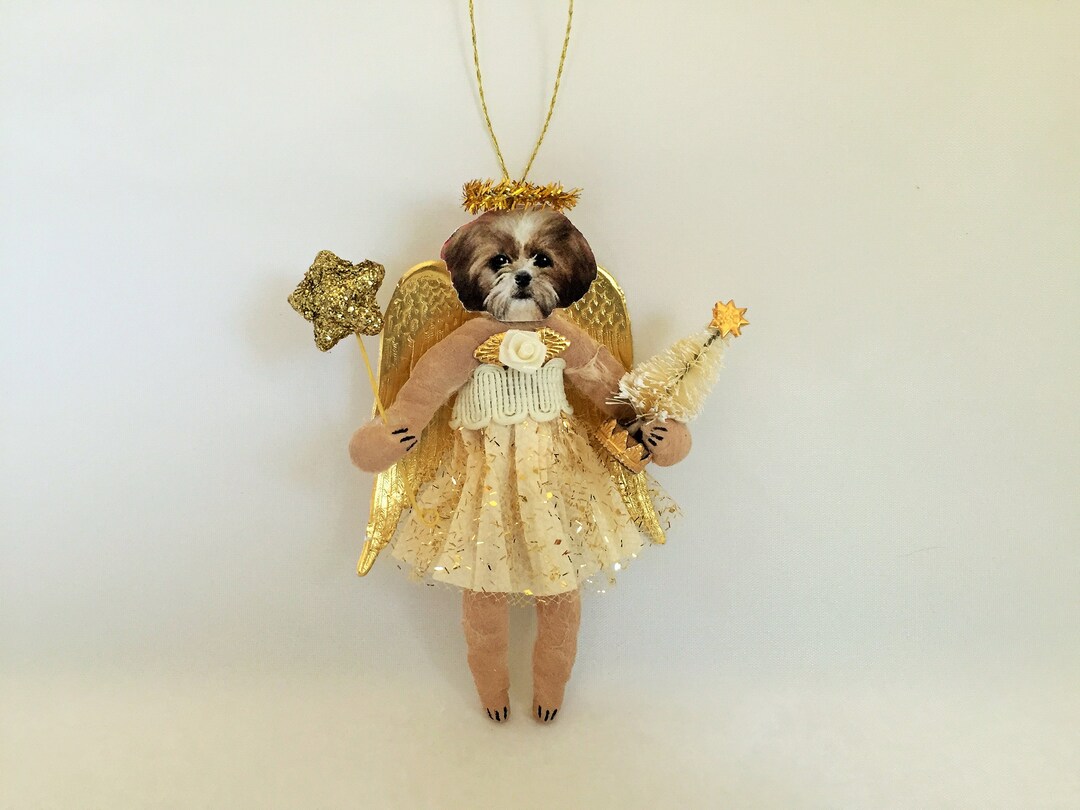 Shih Tzu ANGEL Christmas Spun Cotton Gold Angel GIRL Dog - Etsy