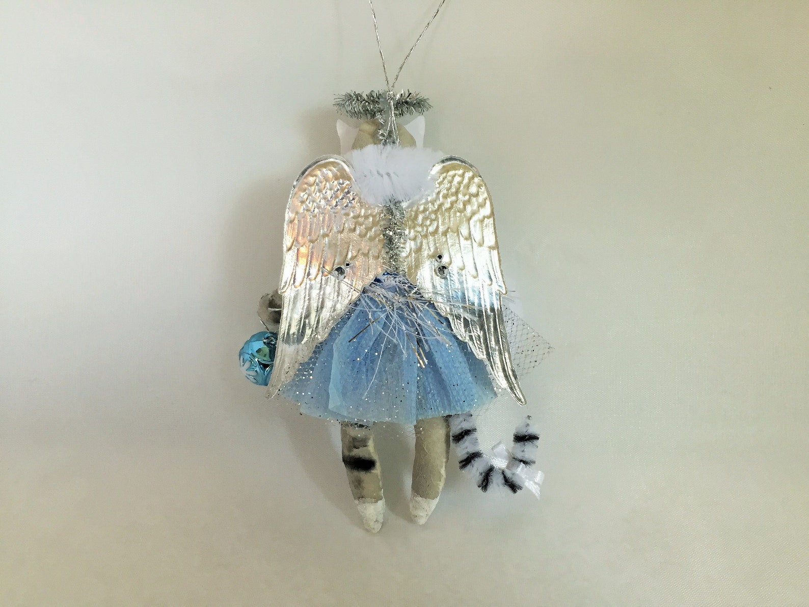 Grey Tabby Cat ANGEL Christmas Spun Cotton Blue Angel GIRL Cat | Etsy
