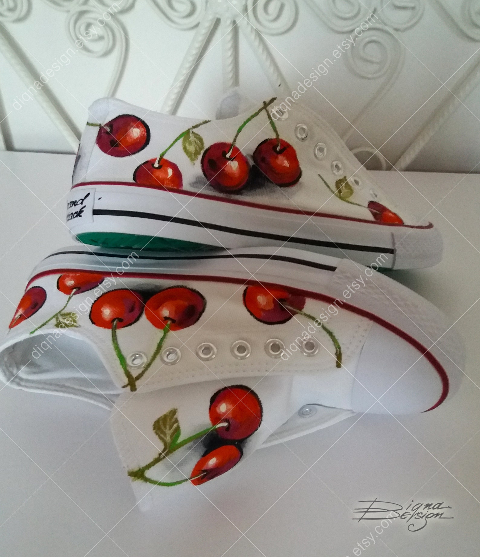 CHERRY ART Hadpainted Shoes Cherries Shoes Cherry Sneakers - Etsy UK