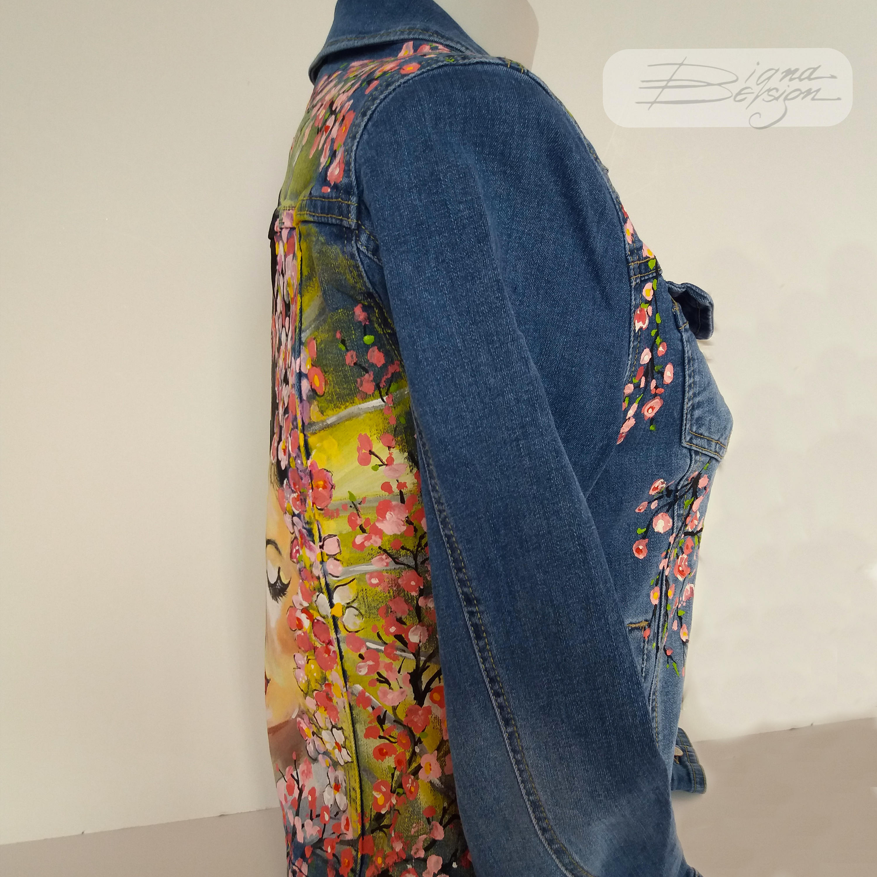 Hand Painted Jean Jacket Japanese Style Jacket Sakura Tree - Etsy