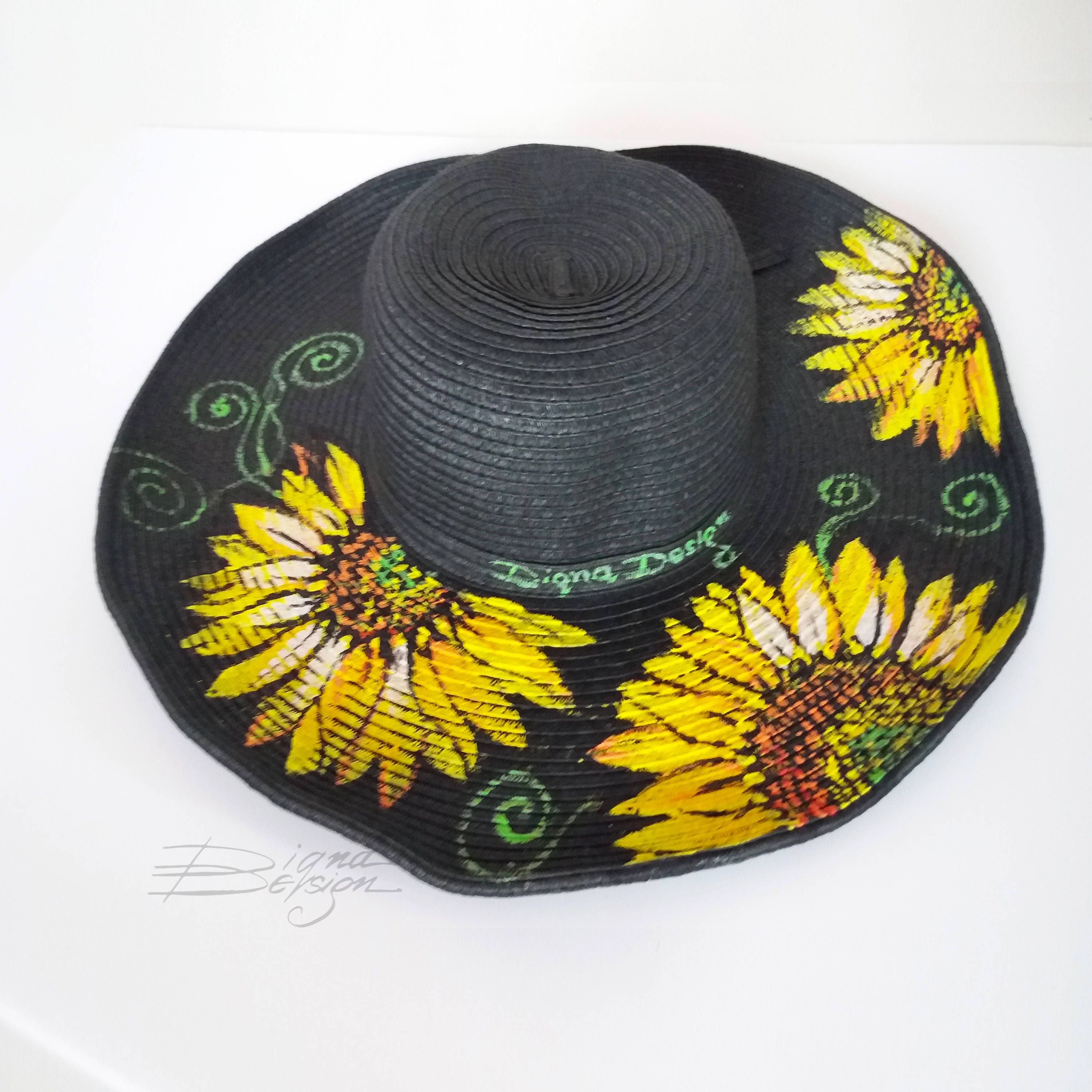 Hand Painted Sunflower Hat Hanpainted Hat Sunflower Sunhat | Etsy