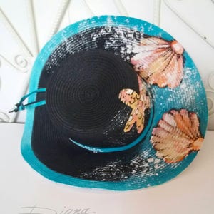 Hand Painted Seashell Hats, Hanpainted Hat, Seashell Sunhats Art ...
