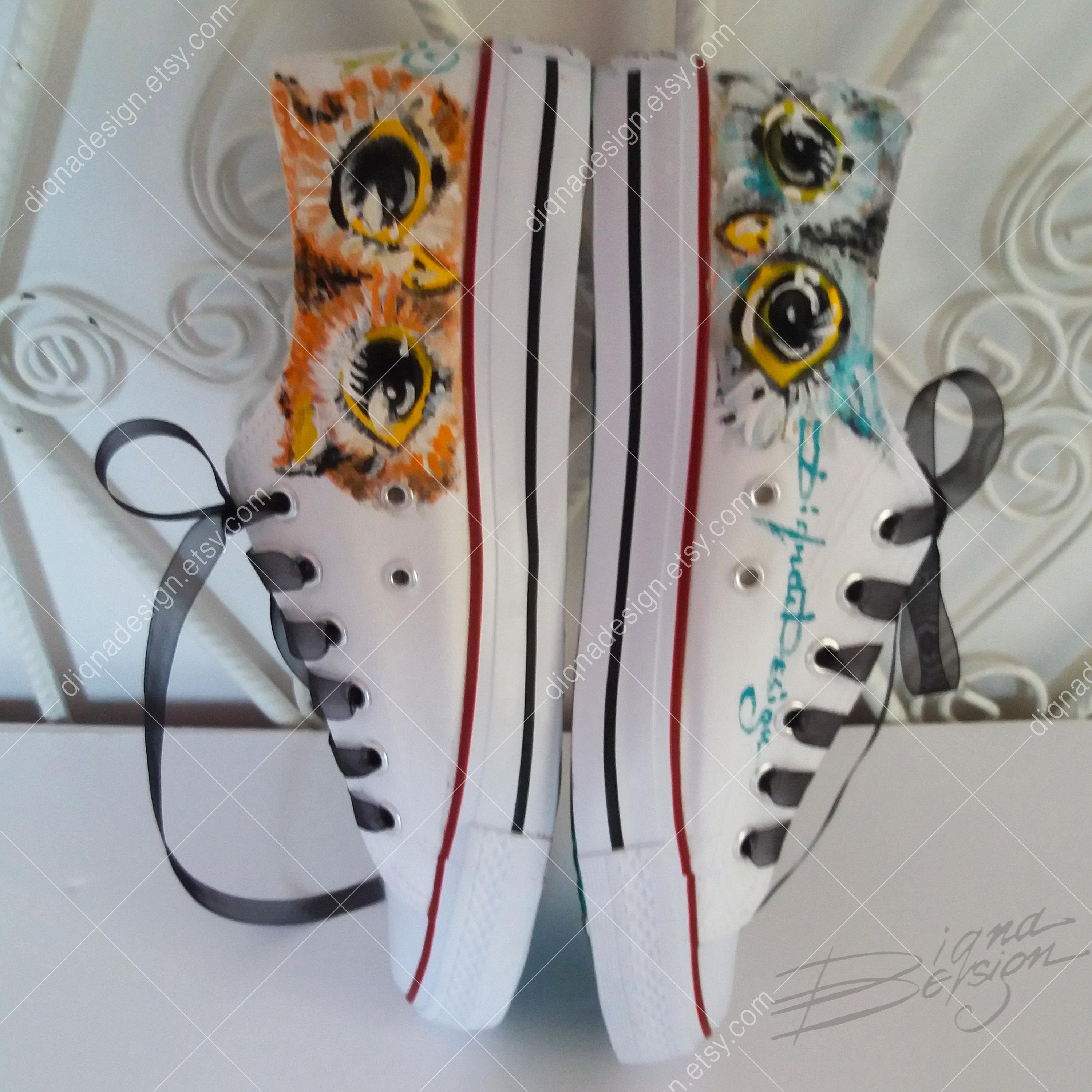 Owl Sneakers Hand Painted Shoes Owls Footwear Animal | Etsy