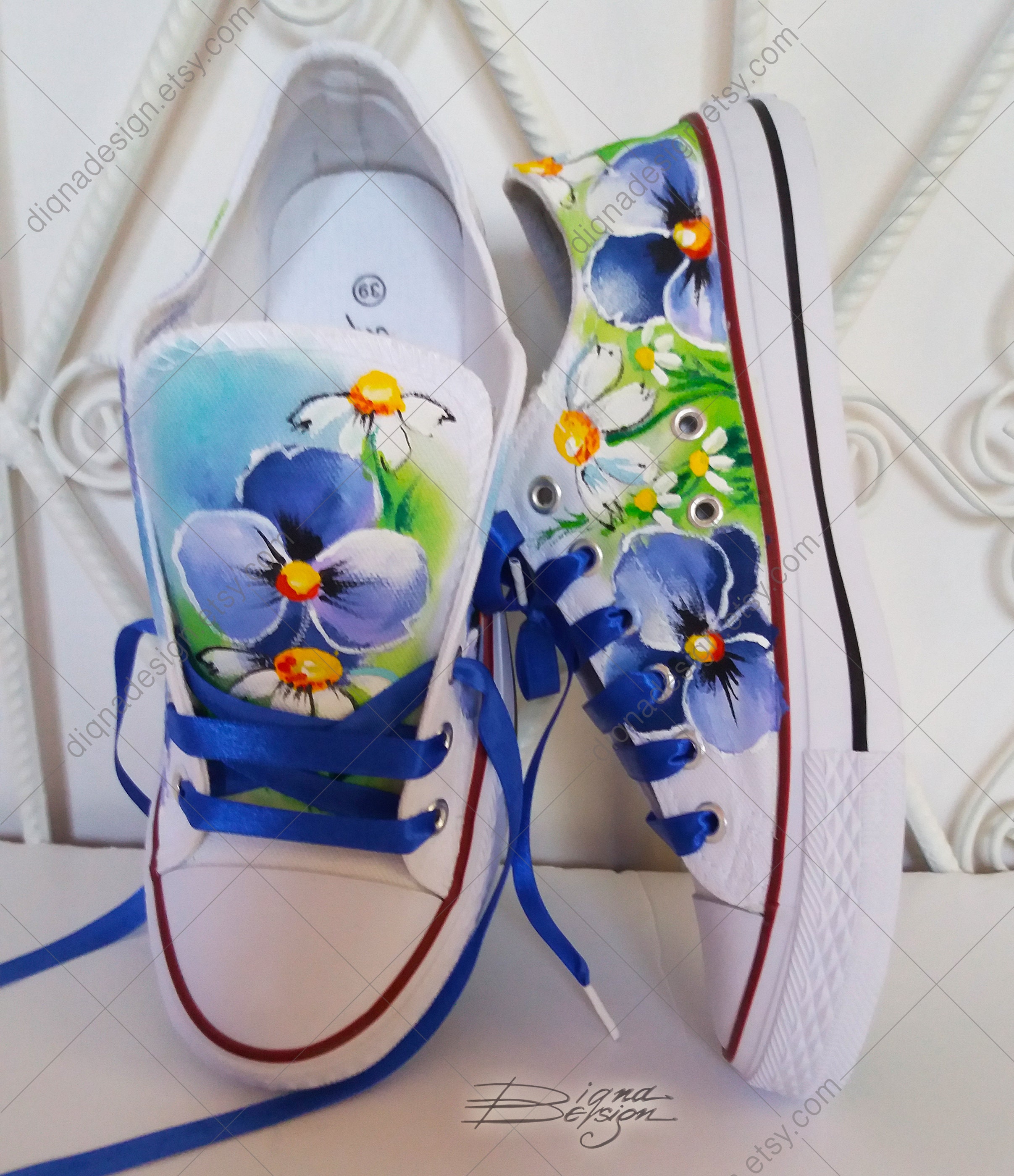 Violets Sneakers Hand Painted Violets Shoes Violets Art - Etsy