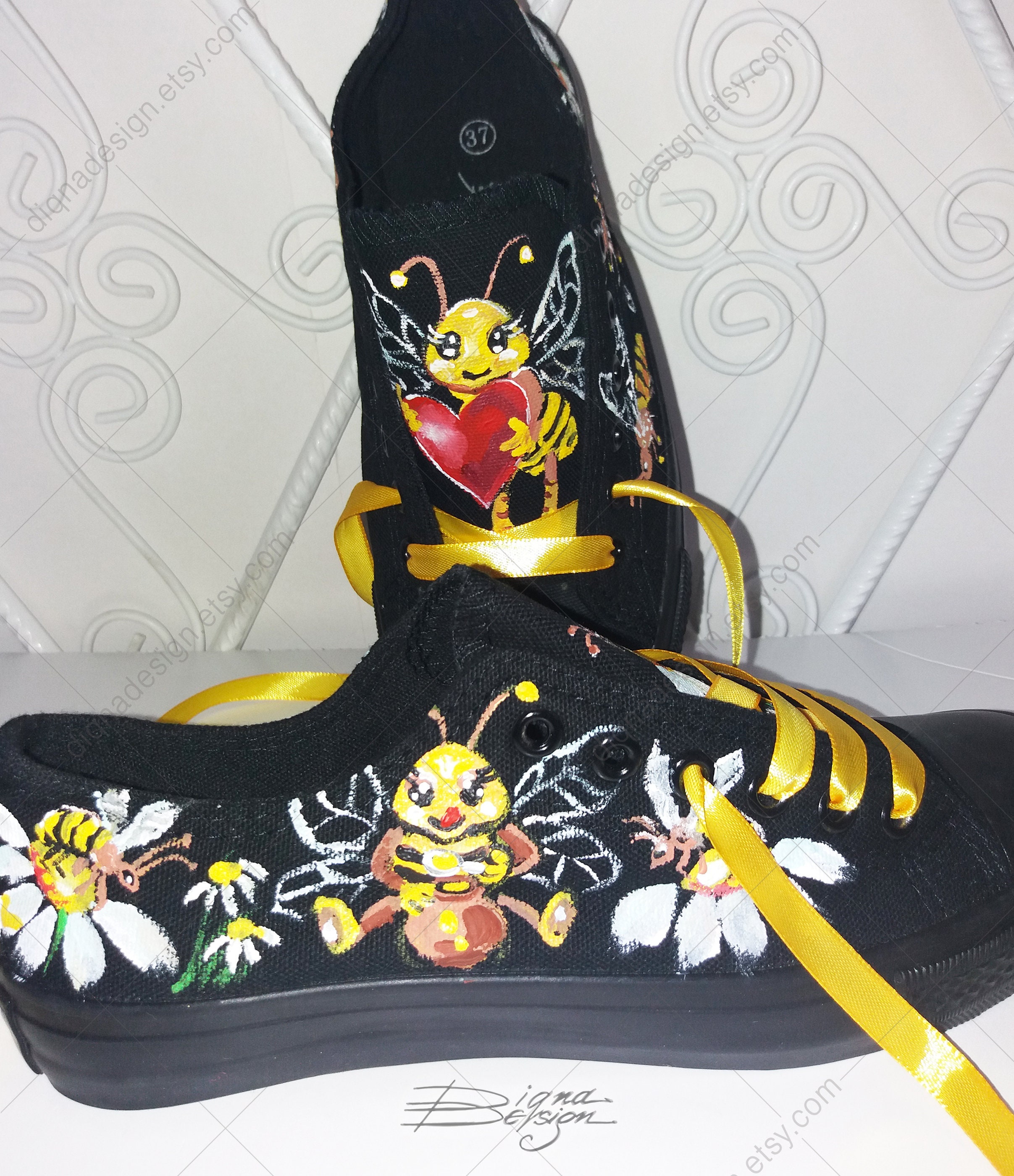 Bee Sneakers Hand Painted Sneakers Bees Shoes Art Painted - Etsy