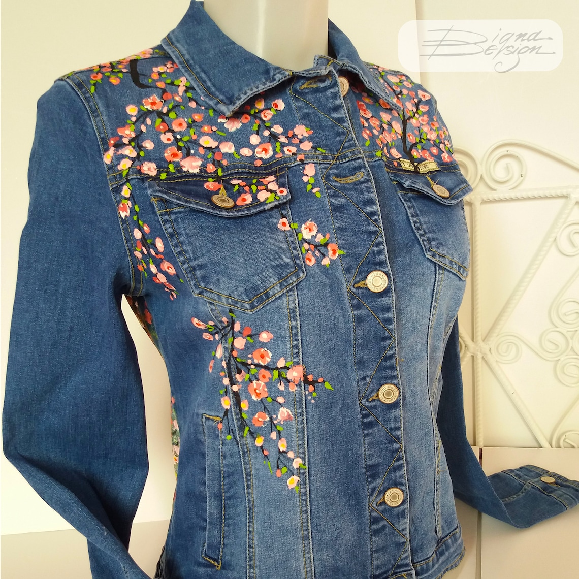 Hand Painted Jean Jacket Japanese Style Jacket Sakura Tree - Etsy