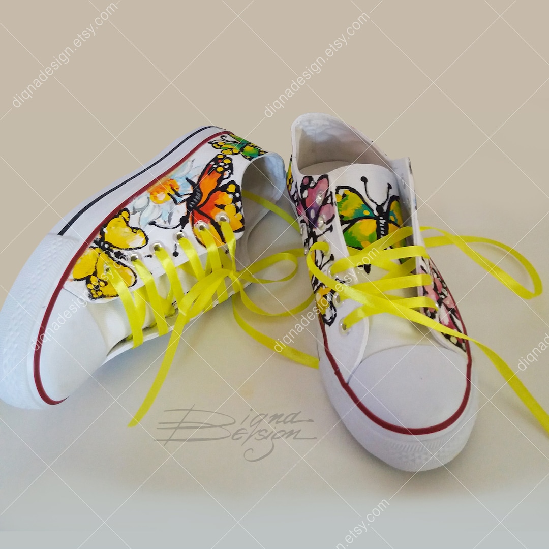 Butterfly Sneakers, Hadpainted Shoes, Butterflies Shoes, Hand Painted ...