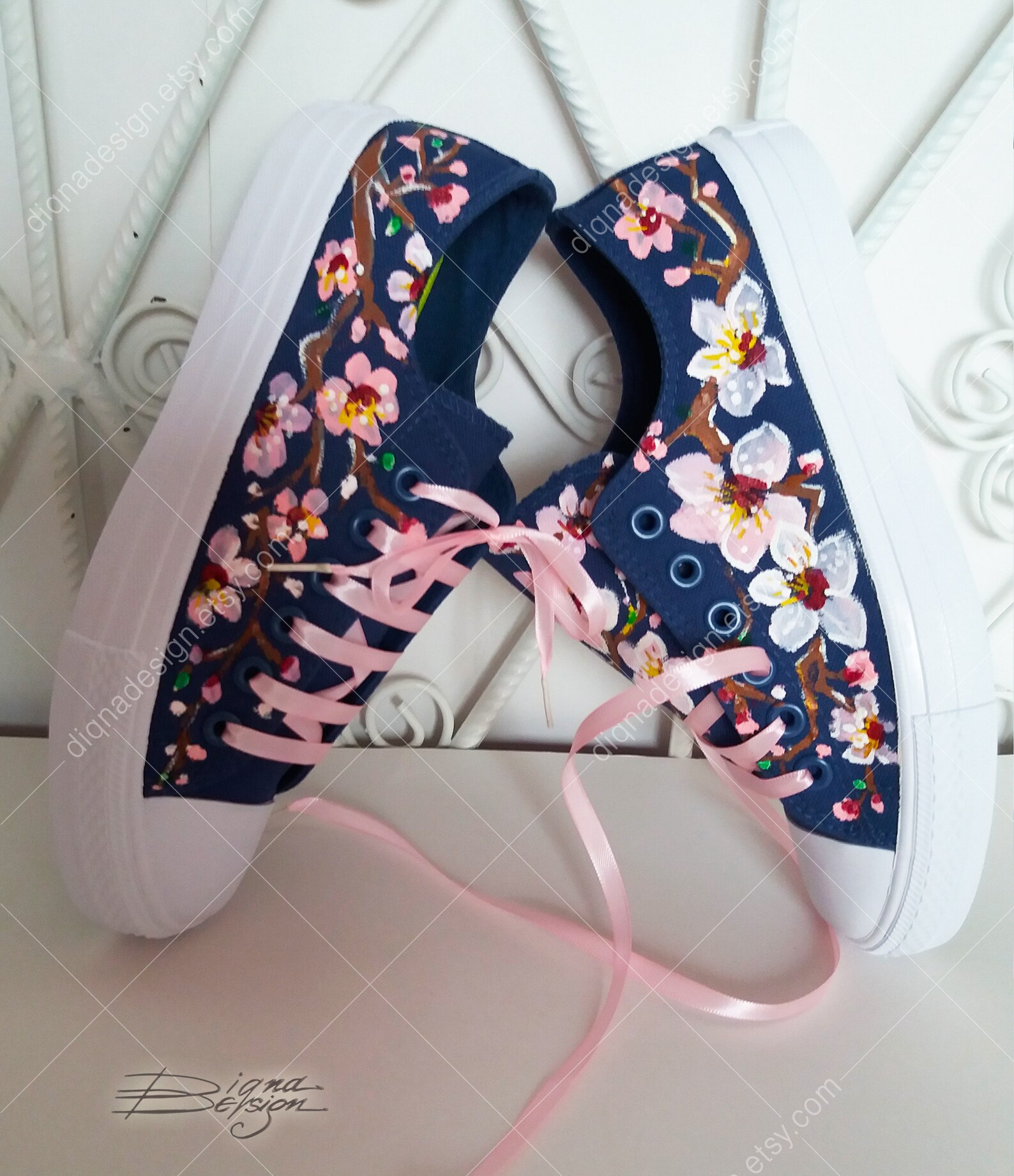 Sakura Sneakers Cherry Blossoms Shoes Hand Painted Sneakers | Etsy