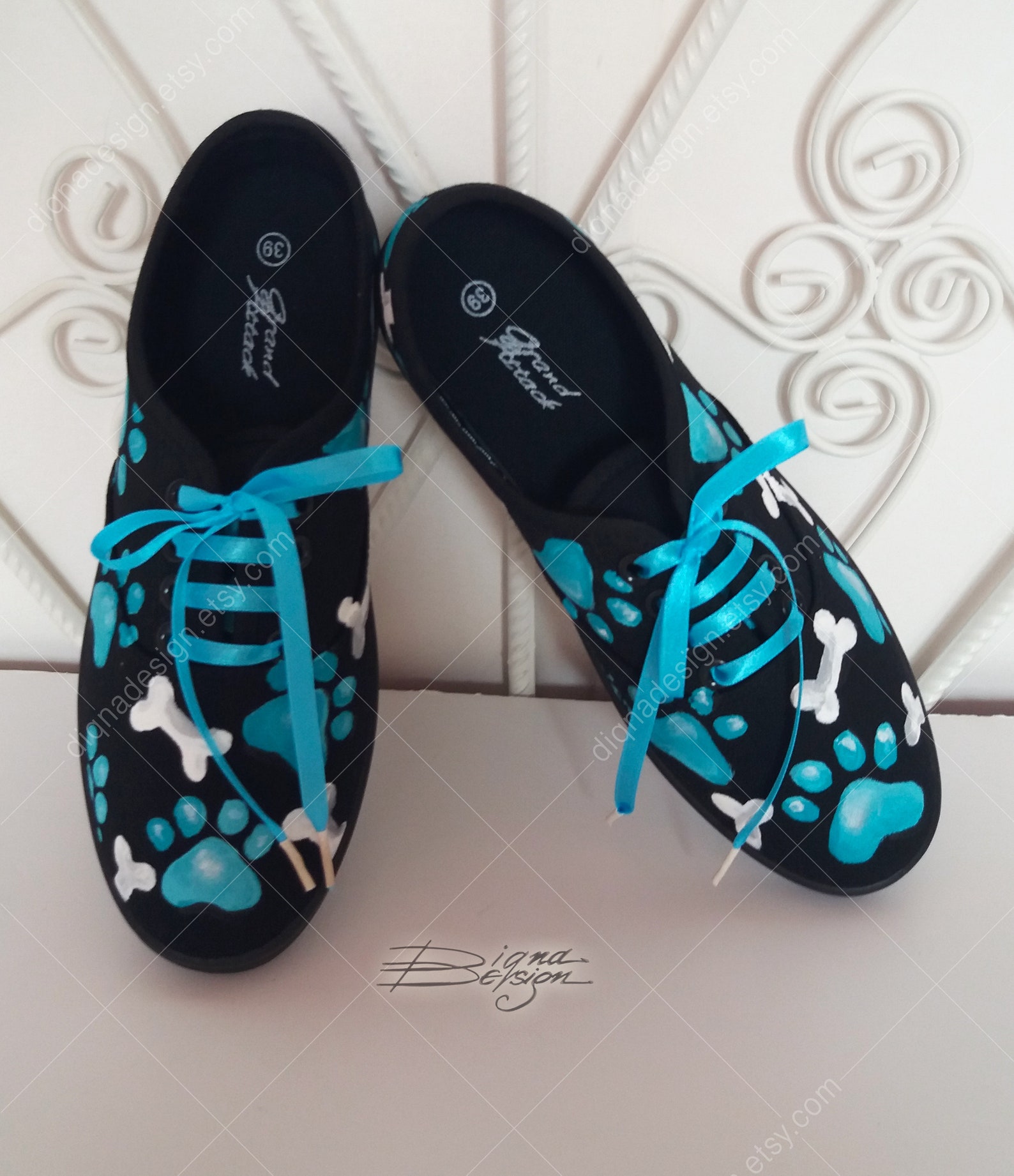 Hand Painted Sneakers Bones Shoes Paw Sneakers Handpainted | Etsy