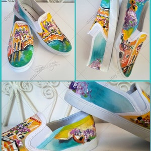 VENICE Art Slip Ons, Hadpainted Shoes, City Slip on Shoes, Hand Painted ...