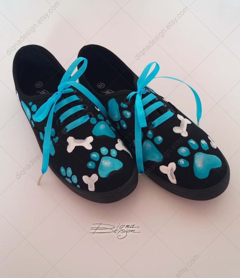 Hand Painted Sneakers Bones Shoes Paw Sneakers Handpainted | Etsy