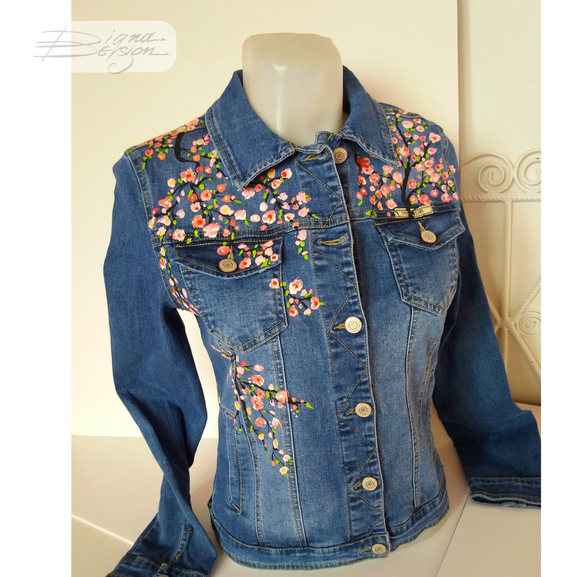 Hand Painted Jean Jacket Japanese Style Jacket Sakura Tree - Etsy