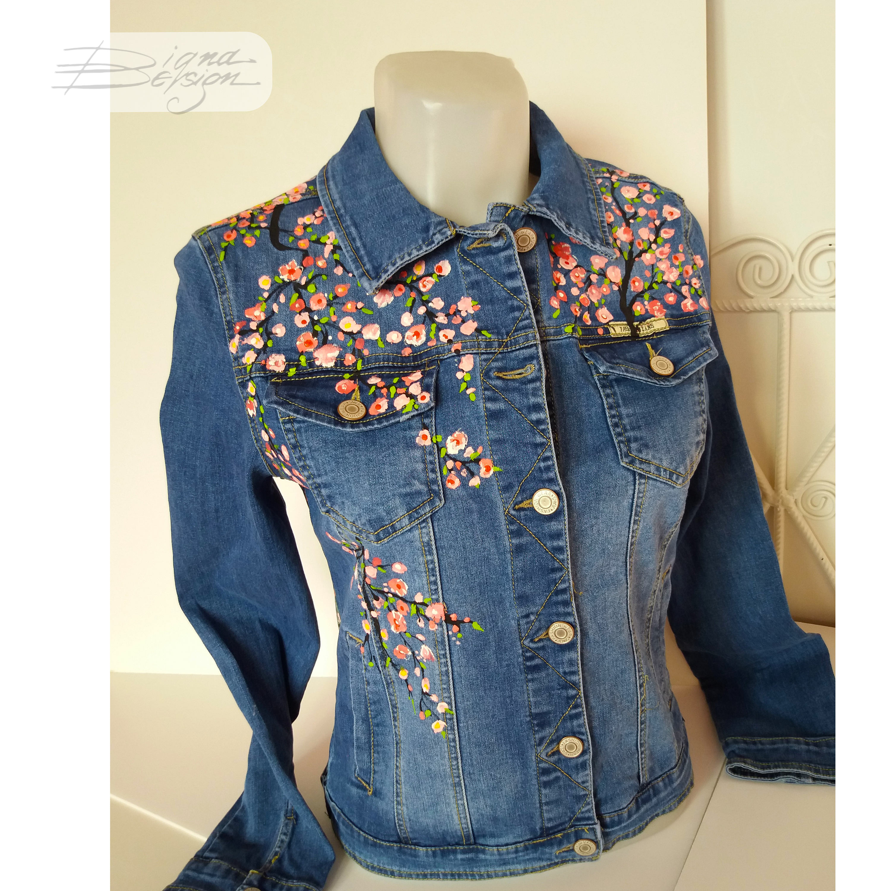 Hand Painted Jean Jacket Japanese Style Jacket Sakura Tree - Etsy