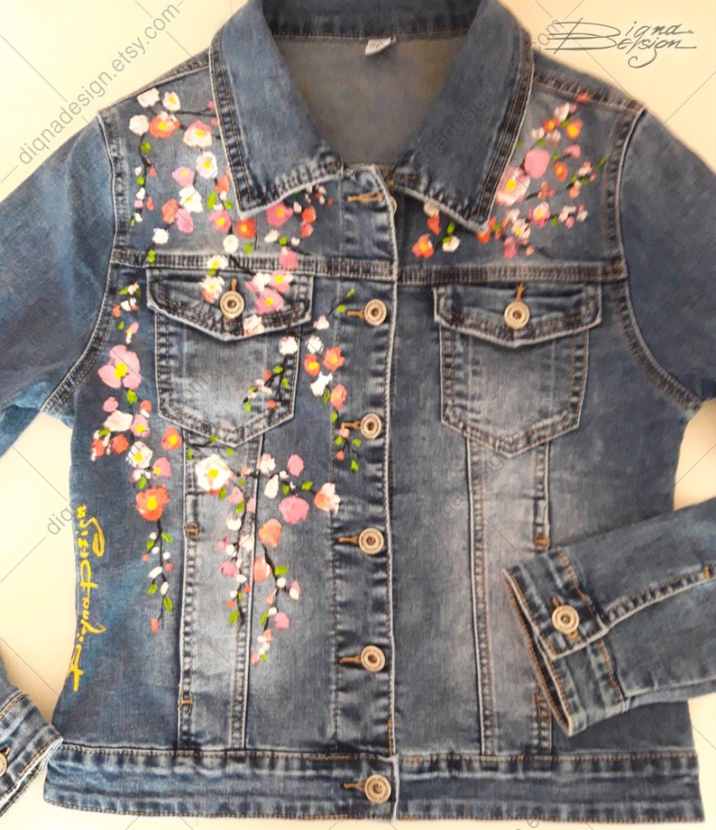 Floral Jean Jacket Handpainted Flowers Jacket Red Flowers - Etsy