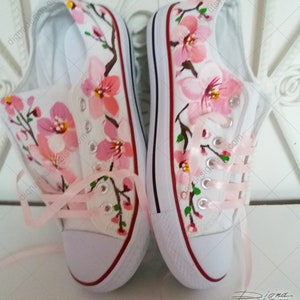 Cherry Blossoms Sneakers, Hand Painted Sakura Shoes, Japanese Sakura ...