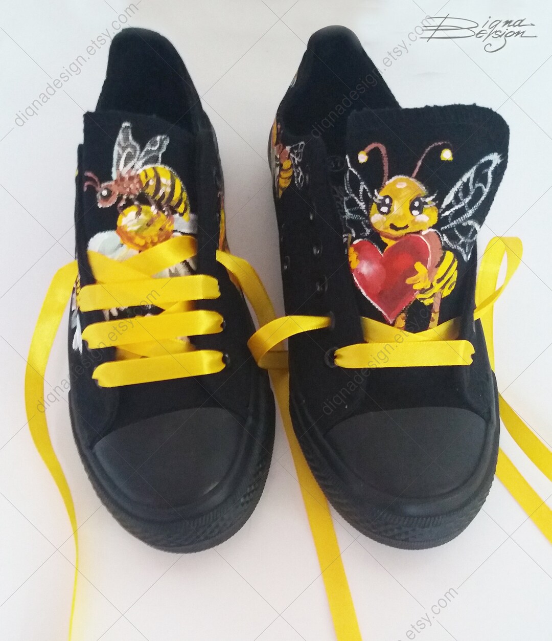 Bee Sneakers, Hand Painted Sneakers, Bees Shoes Art, Painted Shoes ...