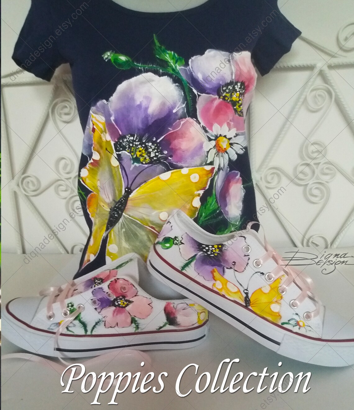 Hand Painted Sneakers Poppies Sneakers Poppy Shoes | Etsy