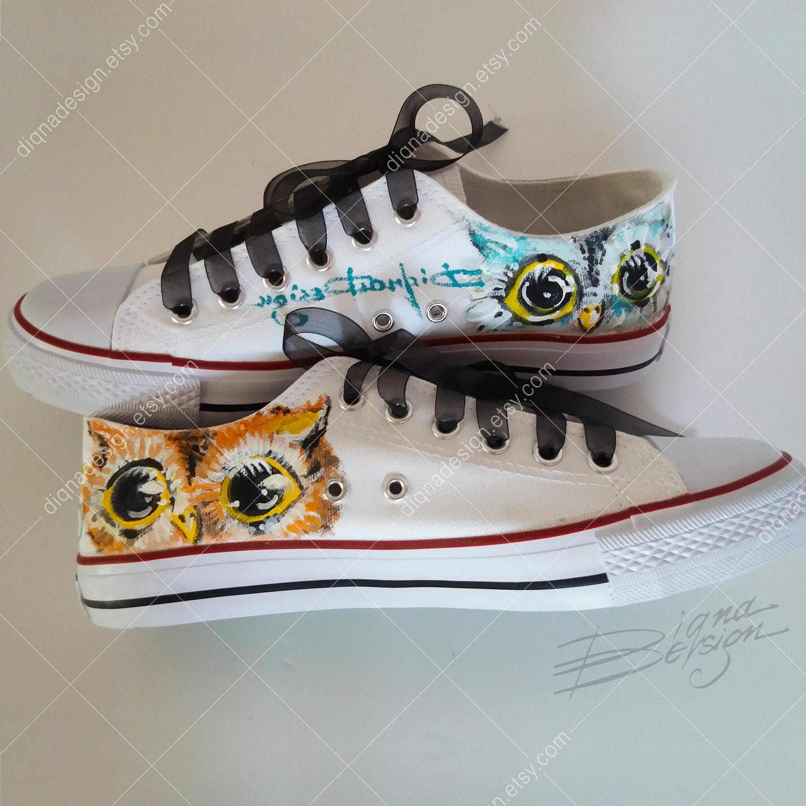 Owl Sneakers Hand Painted Shoes Owls Footwear Animal | Etsy