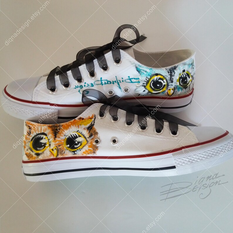 Owl Sneakers Hand Painted Shoes Owls Footwear Animal | Etsy
