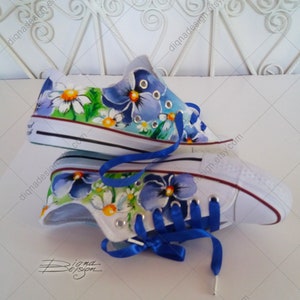 Violets Sneakers, Hand Painted Violets Shoes, Violets Art, Blue Violets ...