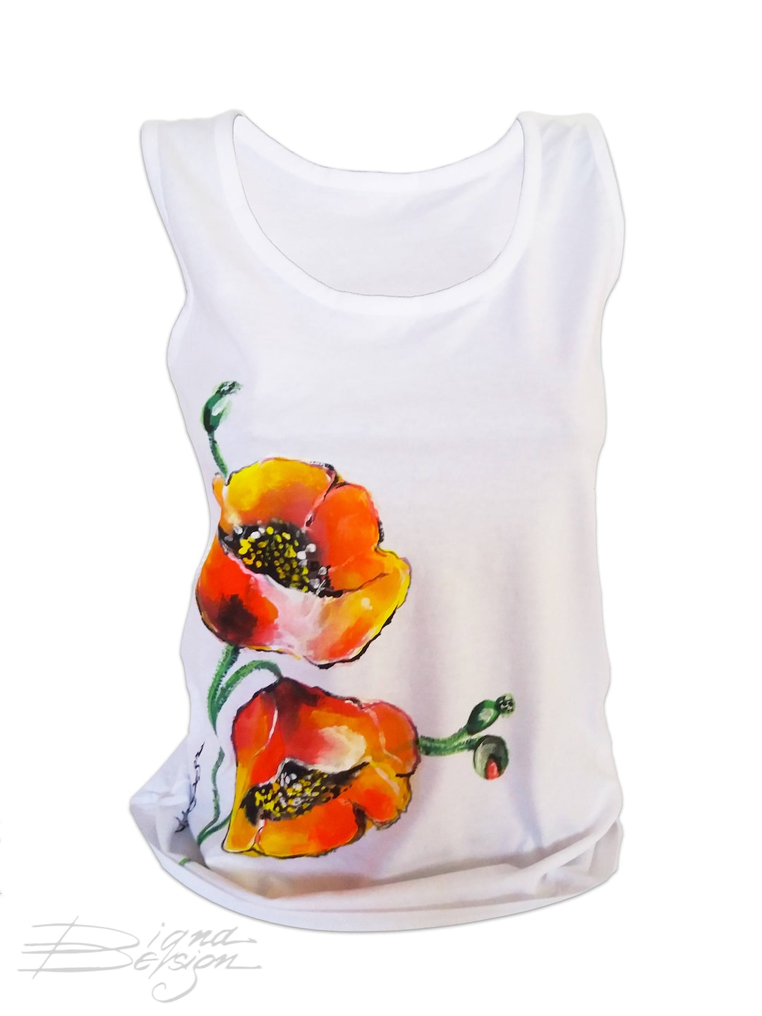 Poppy Top, Hand Painted Top, Poppies Top, Handpainted Tank Top, Poppy ...
