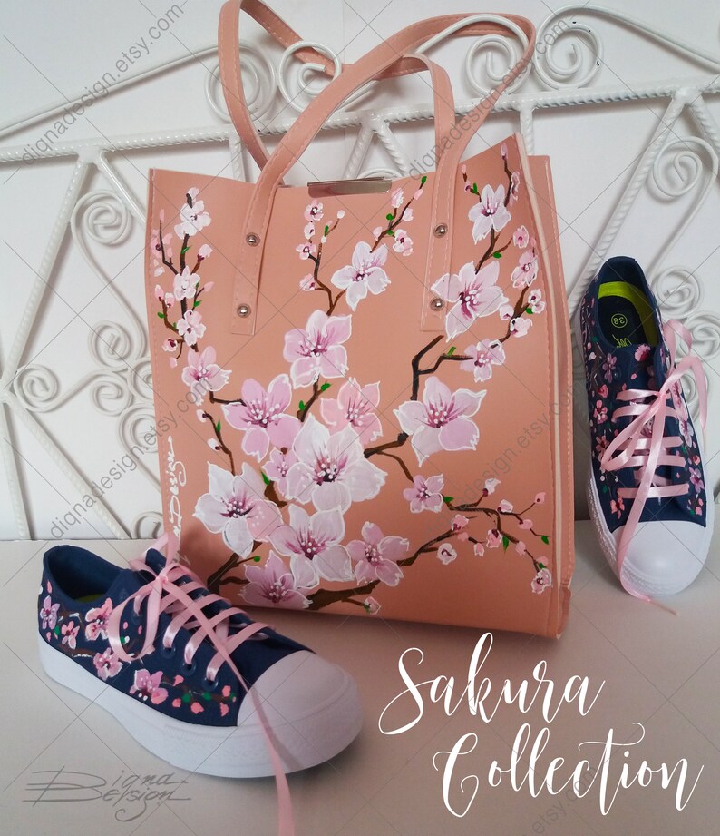 Hand Painted Bag Sakura Bag Feminine Bag Hanpainted Coral - Etsy
