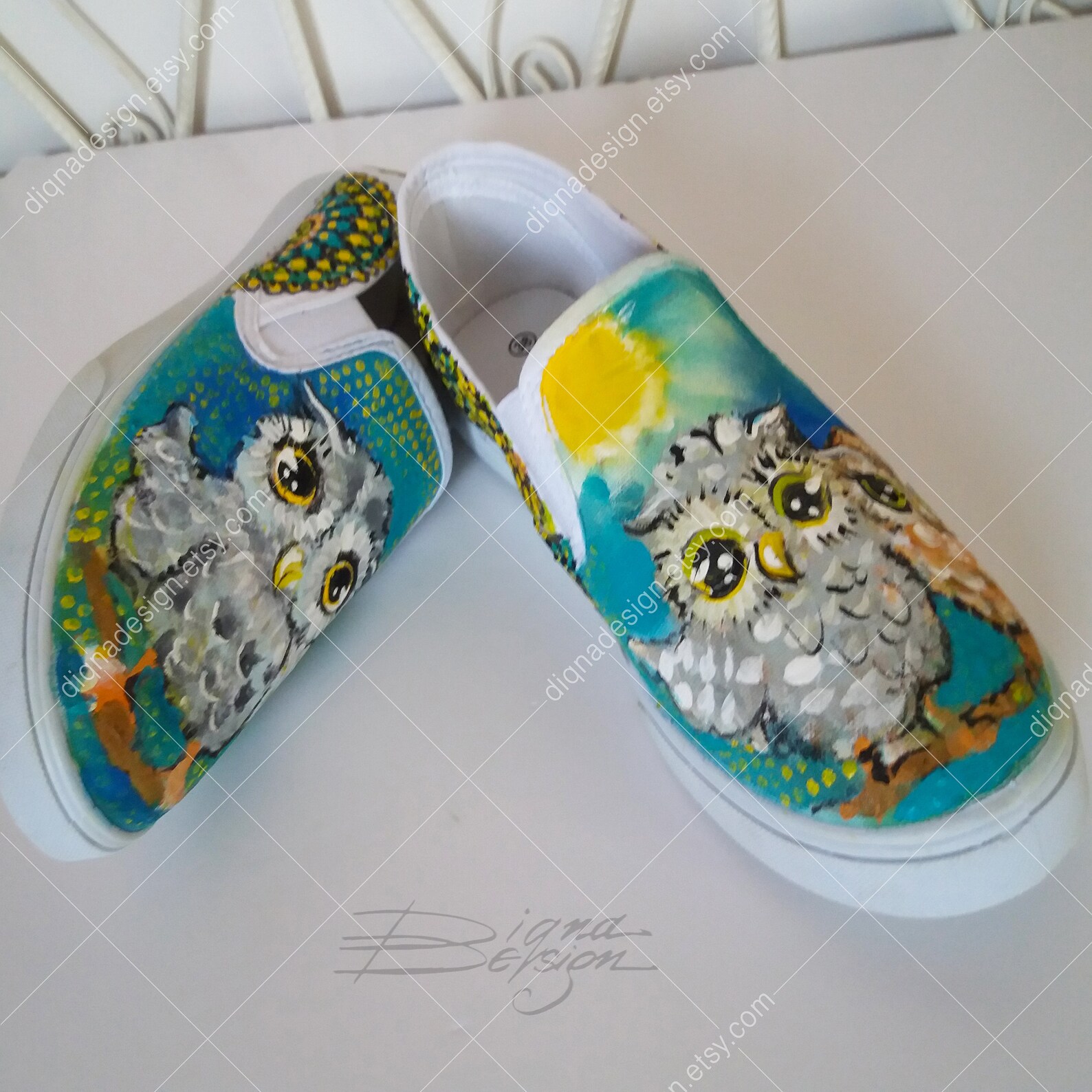 Owl Slip Ons Hadpainted Shoes Mandala Slip on Shoes Hand - Etsy