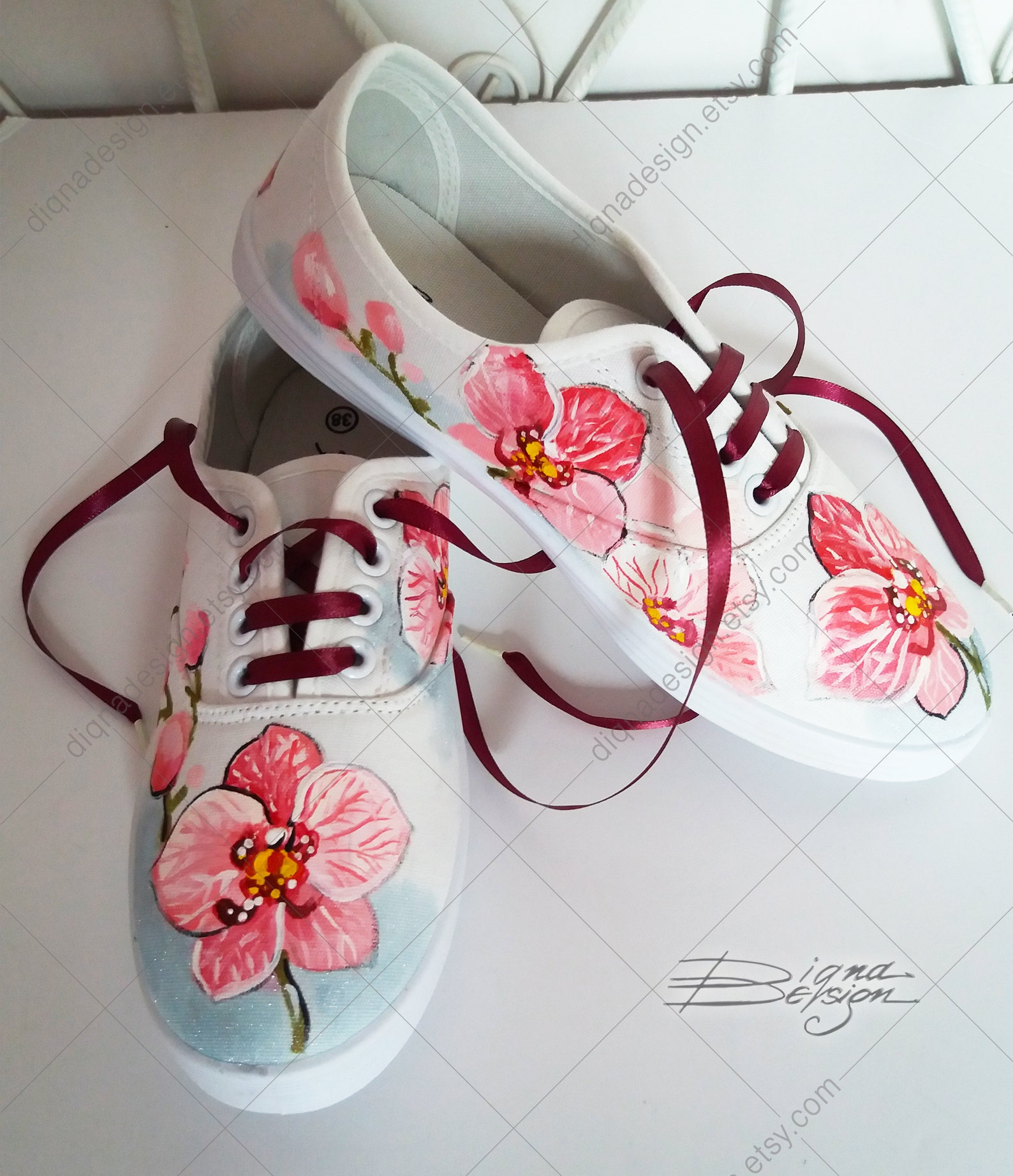 Orchid Sneakers Hand Painted Floral Shoes Orchid Art - Etsy