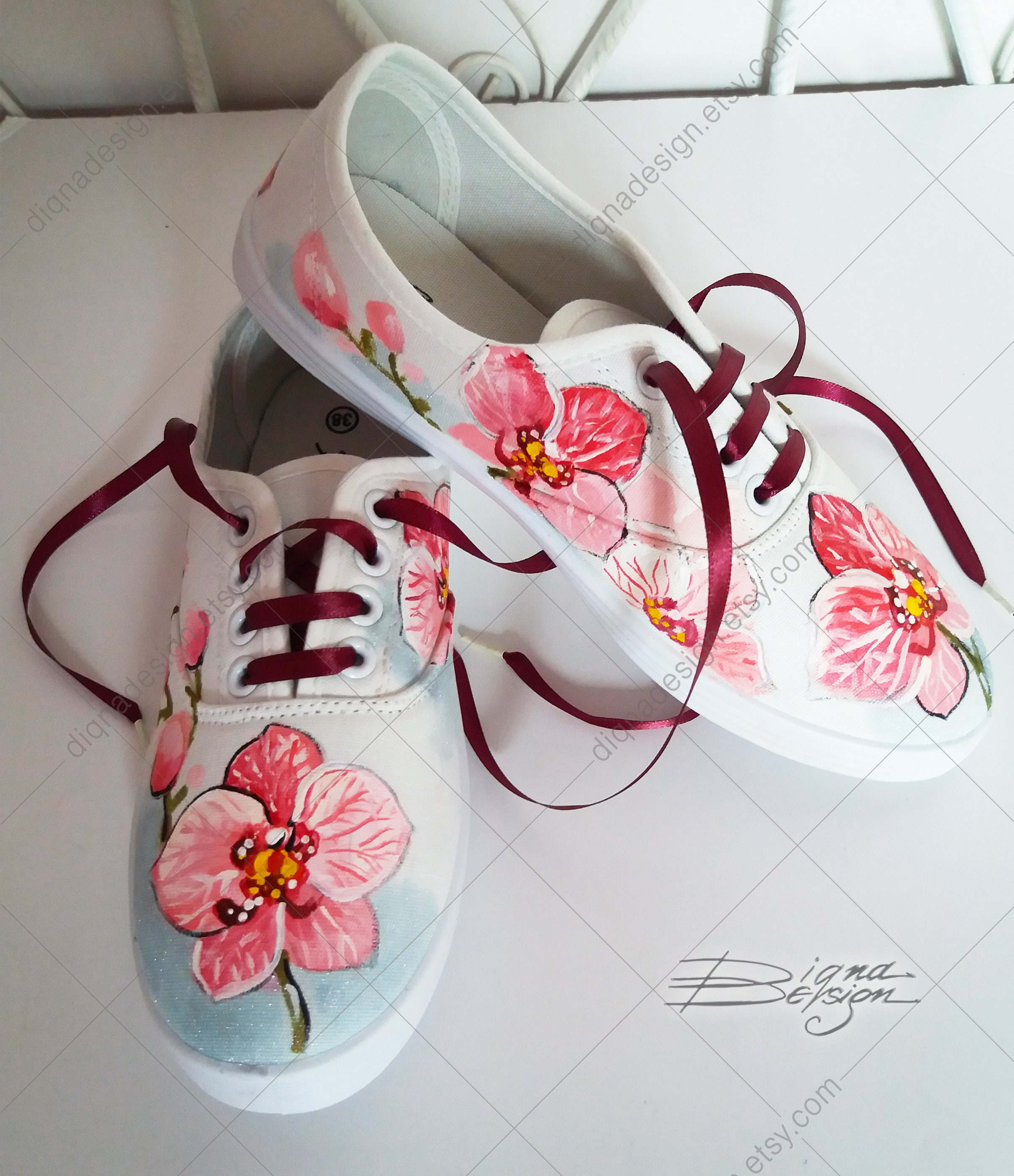 Orchid Sneakers Hand Painted Floral Shoes Orchid Art | Etsy