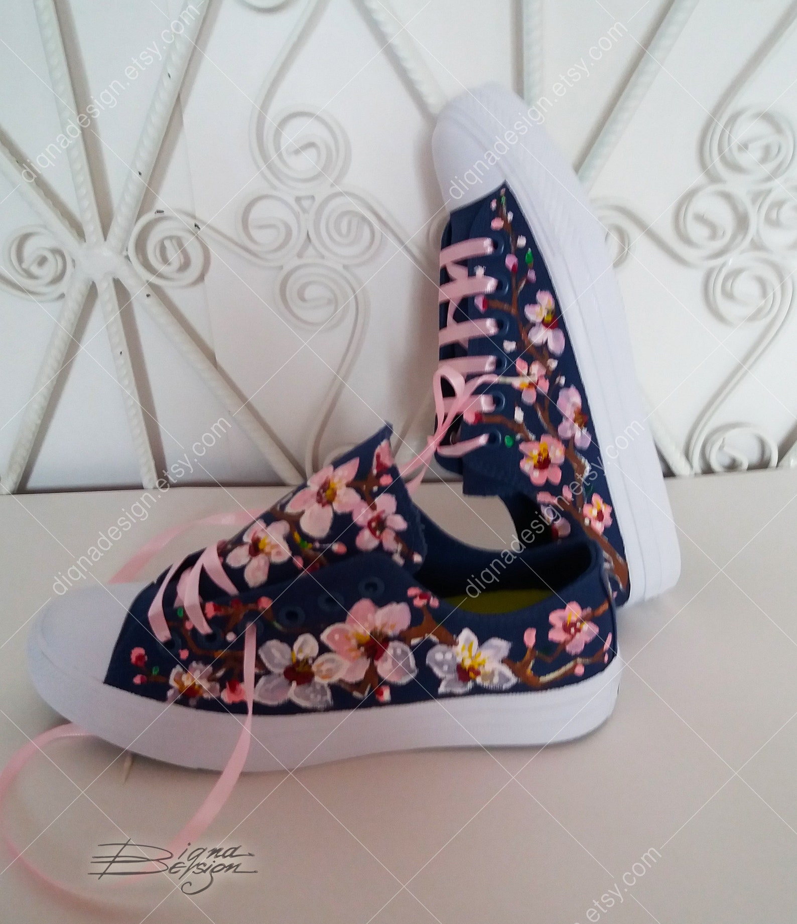 Hand-painted Sakura Sneakers: Japanese Cherry Blossom Art Shoes - Etsy