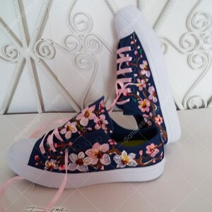 Sakura Sneakers, Cherry Blossoms Shoes, Hand Painted Sneakers, Japanese ...