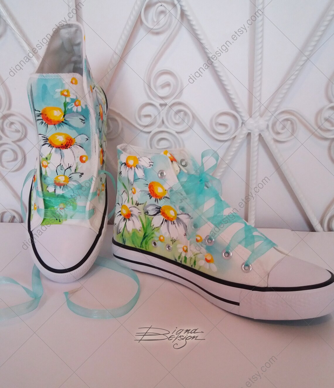 Daisies Hi Tops Hand Painted Hi-tops Floral High Tops Daisy - Etsy Canada