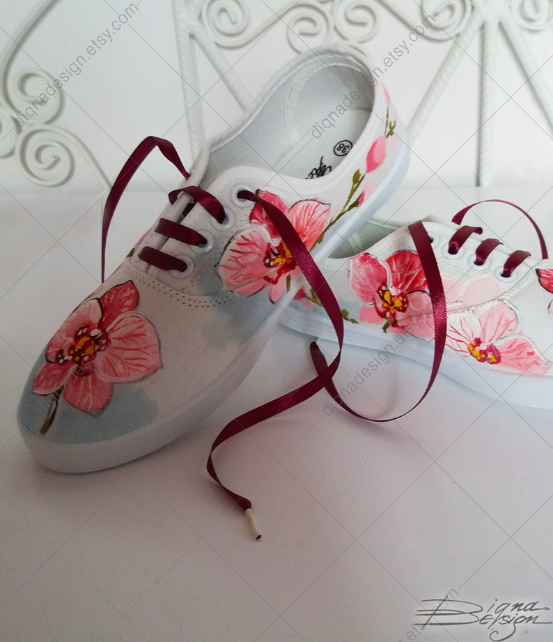 Orchid Sneakers Hand Painted Floral Shoes Orchid Art - Etsy