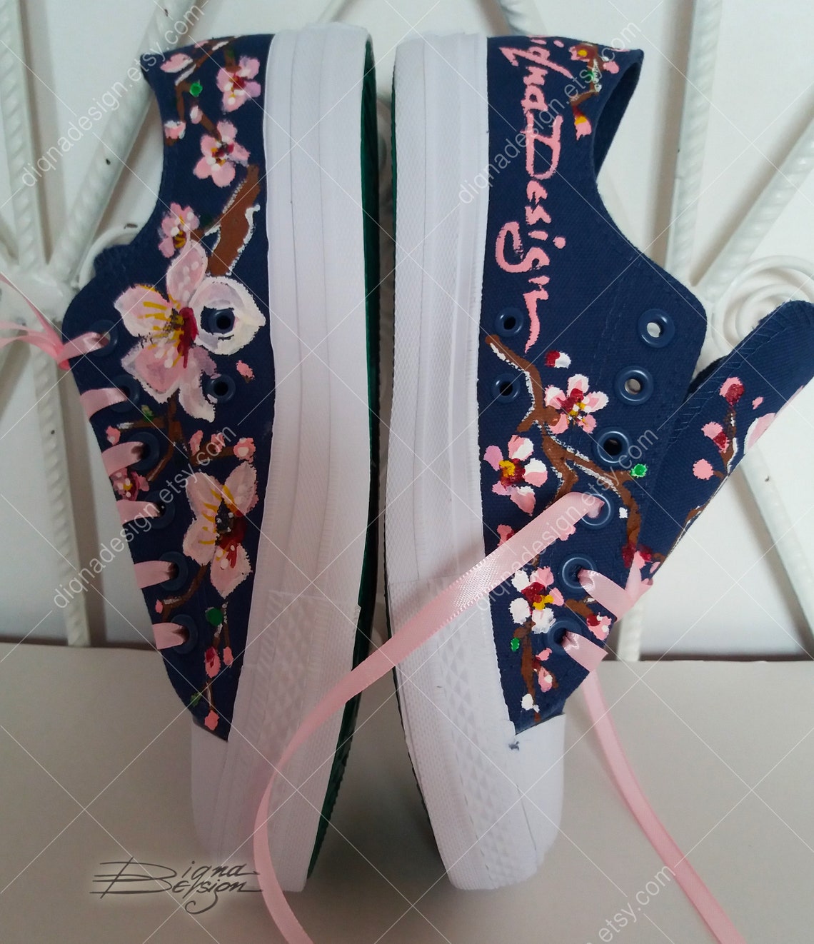 Hand-painted Sakura Sneakers: Japanese Cherry Blossom Art Shoes - Etsy