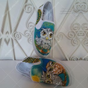 Owl Slip Ons, Hadpainted Shoes, Mandala Slip on Shoes, Hand Painted ...