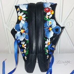 Violets Sneakers, Violet Flowers Shoes, Hand Painted Shoes, Black and ...