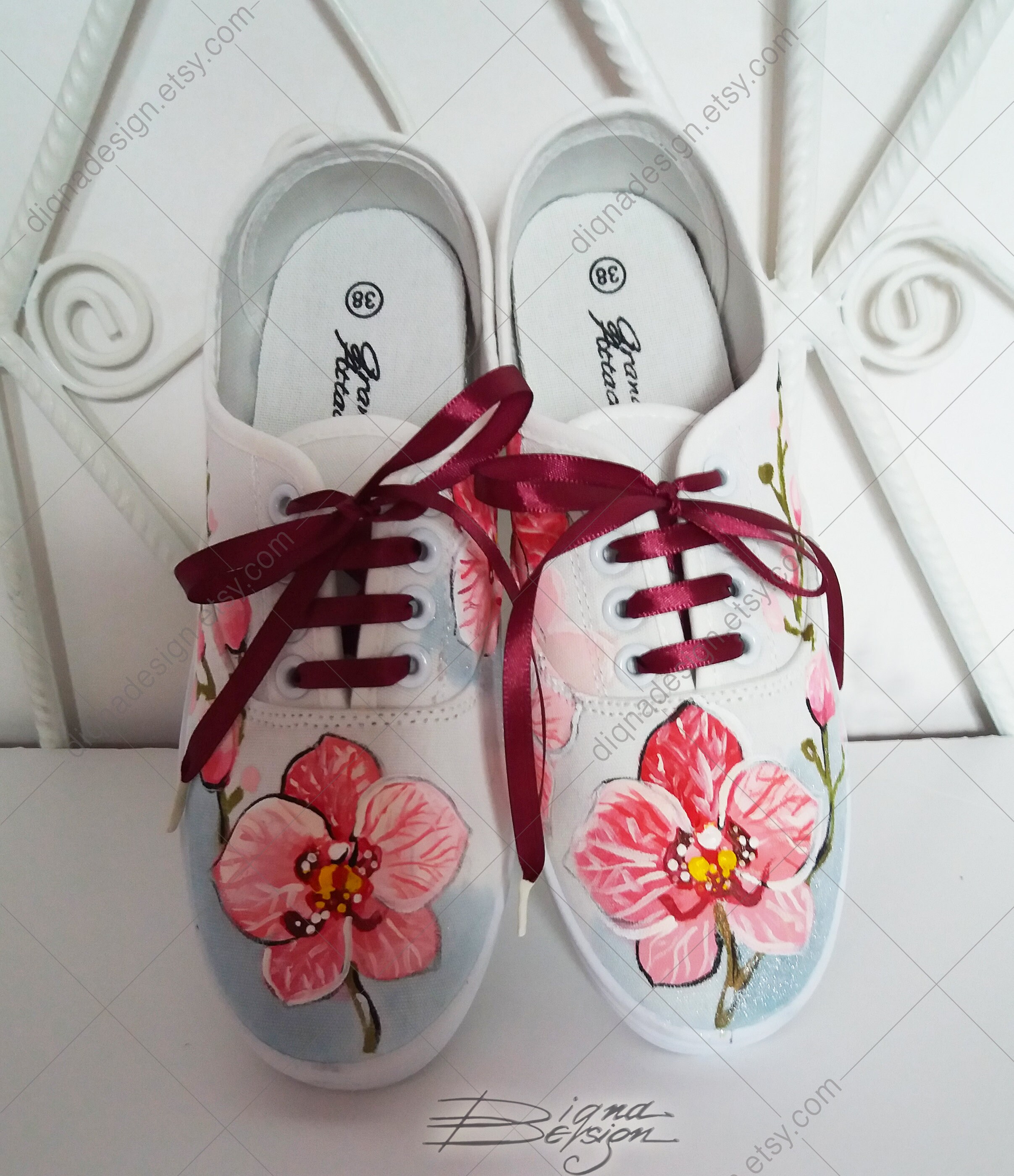 Orchid Sneakers Hand Painted Floral Shoes Orchid Art | Etsy
