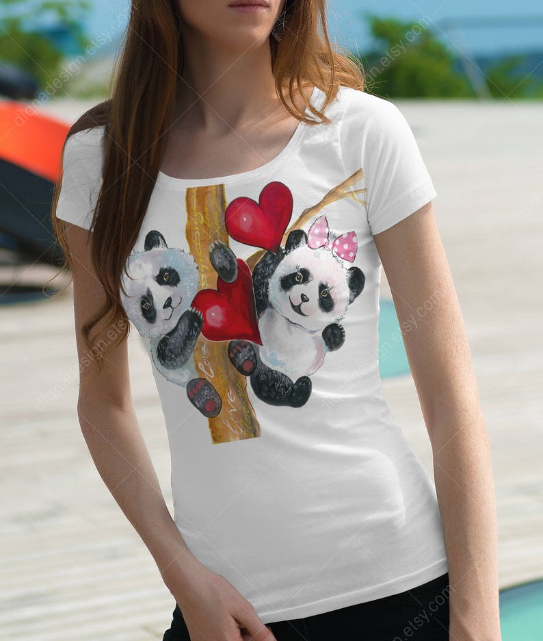 Original Painting Print T-shirt Print Pandas on Branch Top | Etsy