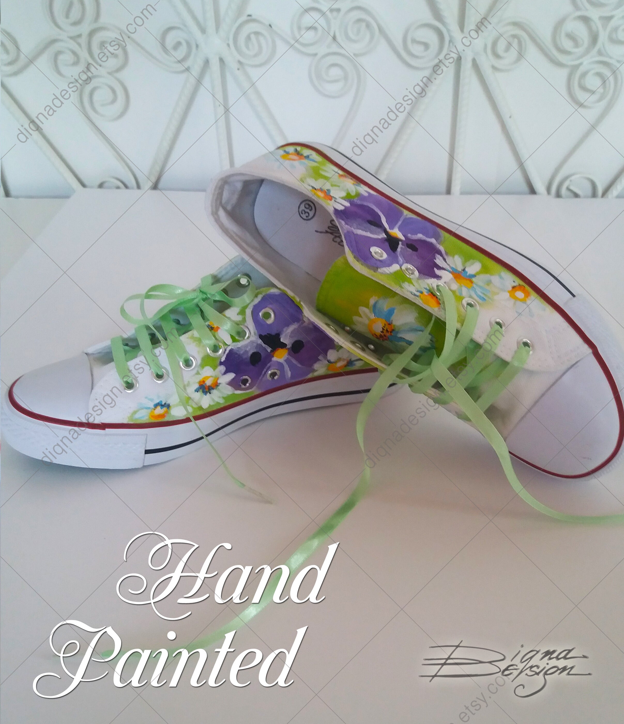 Hand Painted Violets and Daisies Sneakers Hanpainted - Etsy
