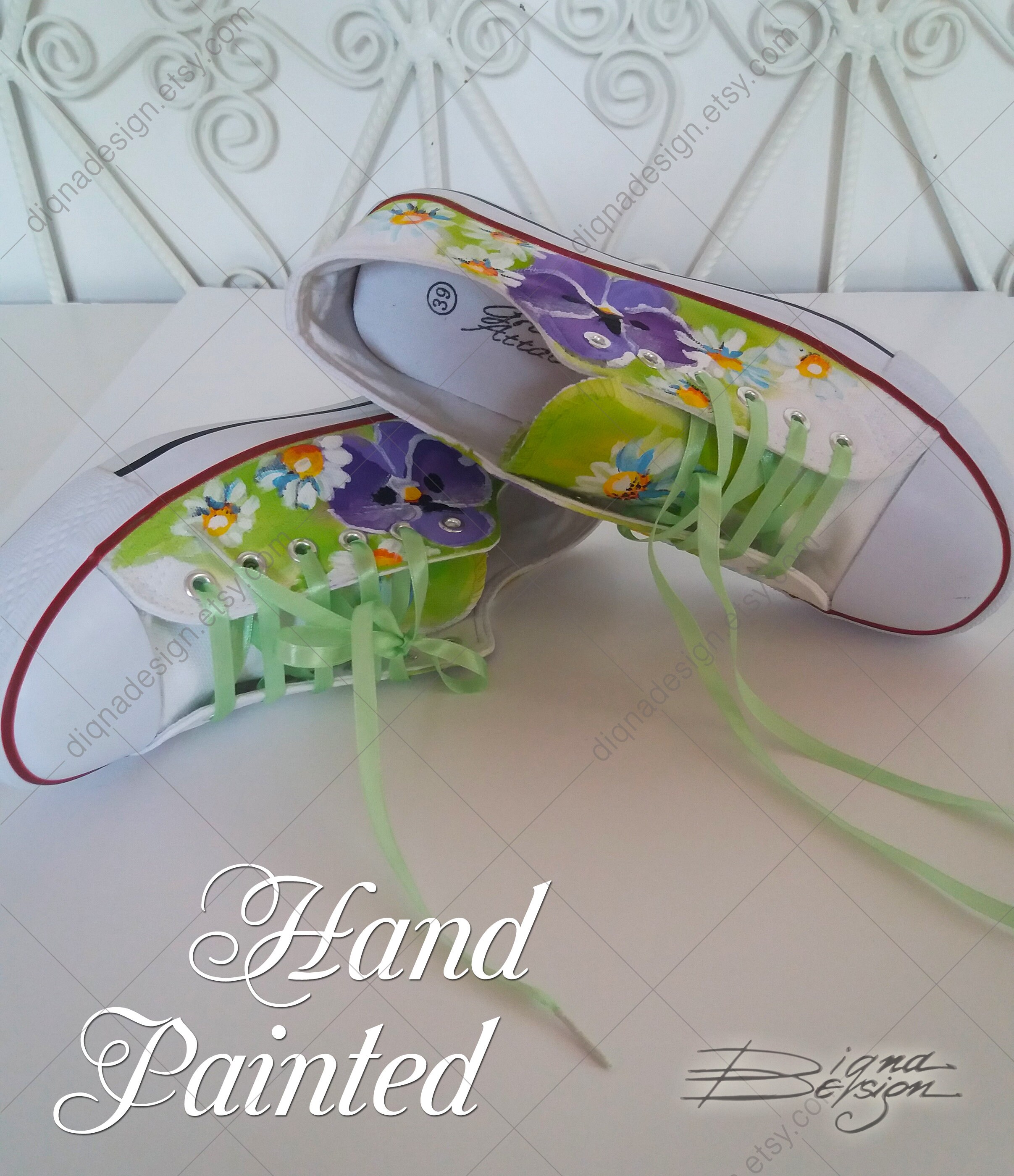 Hand Painted Violets and Daisies Sneakers Hanpainted - Etsy