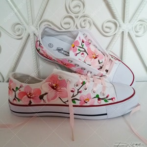 Cherry Blossoms Sneakers, Hand Painted Sakura Shoes, Japanese Sakura ...